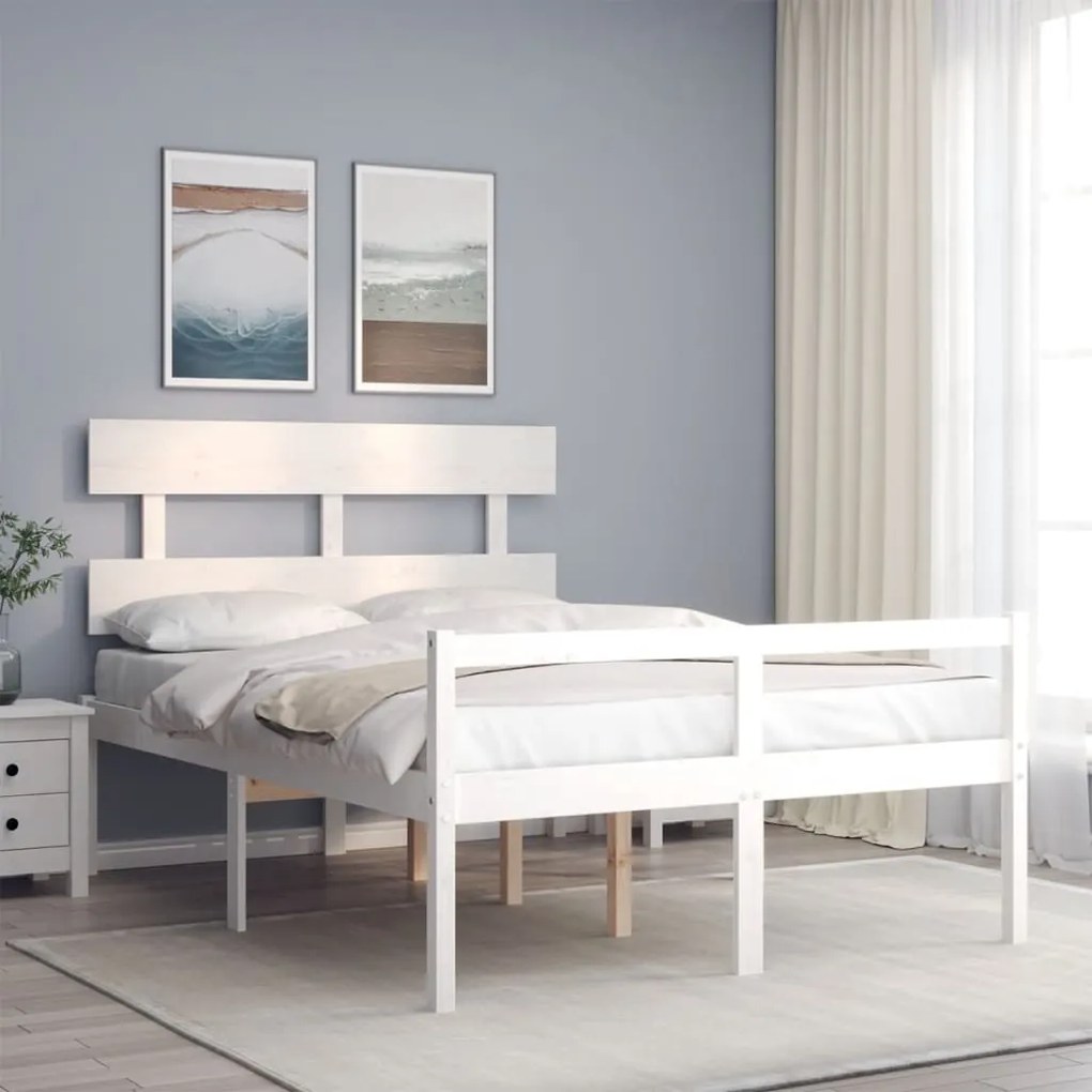 Rám postele s čelem bílý 140 x 200 cm masivní dřevo,  3195352