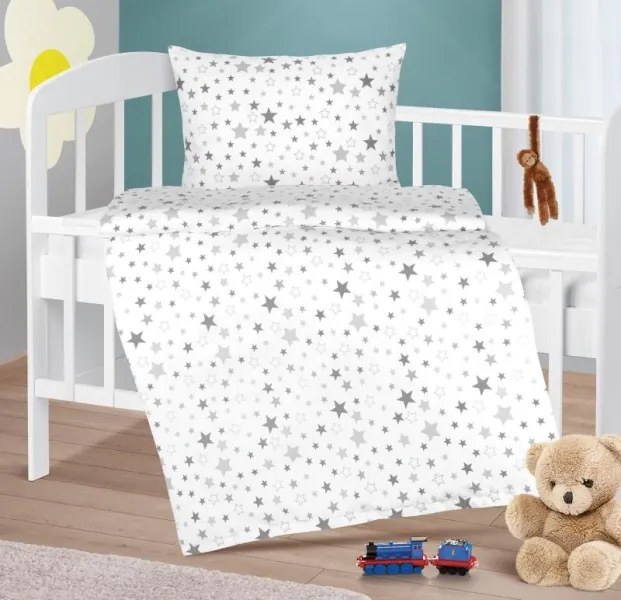 Bellatex Dětské povlečení bavlna Agáta 90x135, 45x60 cm Hvězda šedá na bílé Biano.cz