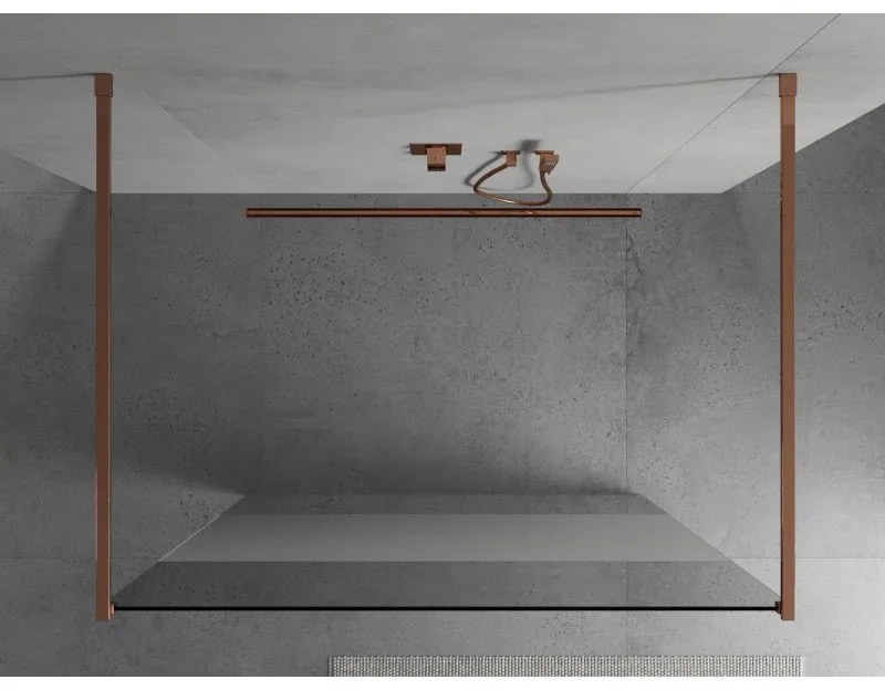 Mexen Kioto, průchozí sprchová zástěna 110 x 200 cm, 8mm čiré sklo/námraza, 2x růžové zlato stabilizační rozpěra, 800-110-002-60-35