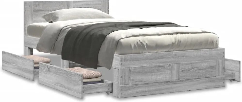 Rám postele s čelem betonově šedý 75 x 190 cm kompozitní dřevo 3295621