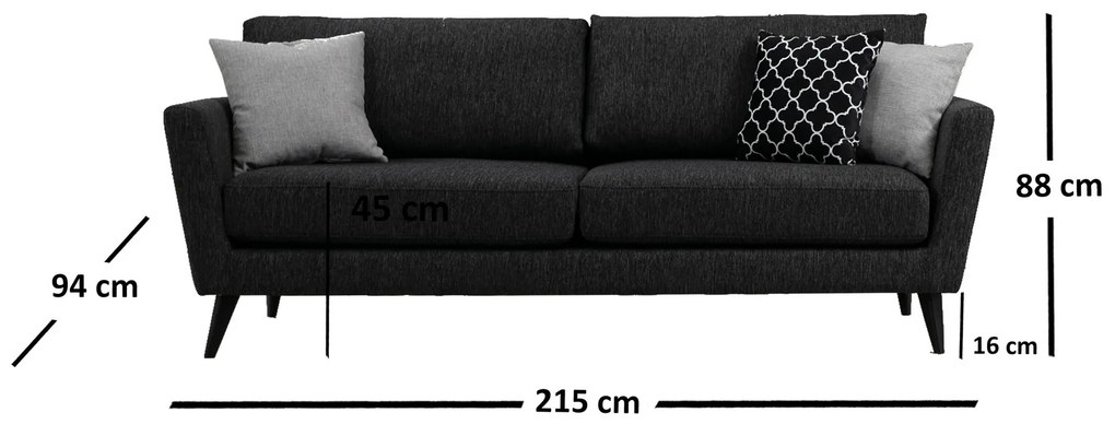 Hanah Home Třímístná pohovka MAYORKA černá 560ARE1305