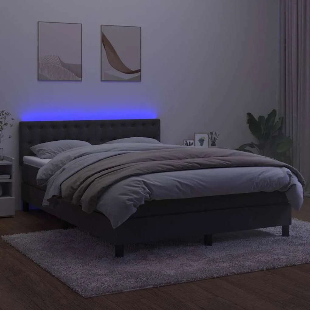 Box spring postel s matrací a LED tmavě šedá 140x190 cm samet 3134640