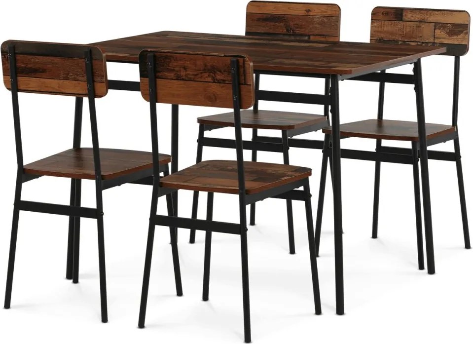 Set jídelní (1+4), MDF dekor divoký dub, černý kov (110 x 70) cm hnědá