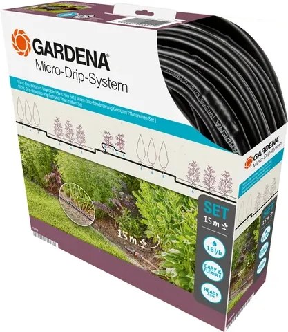 © 2026 GARDENA Micro Drip kapací hadice pro zavlažování zeleninových záhonků / řádků s rostlinami - sada (15 m)