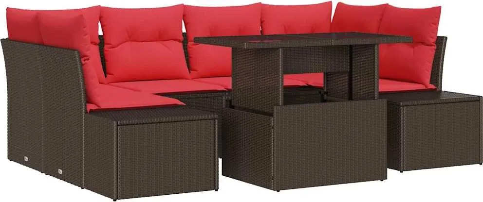 Set pohovek 7 ks 6-Počet míst Hnědá a červená polyratan 3349120
