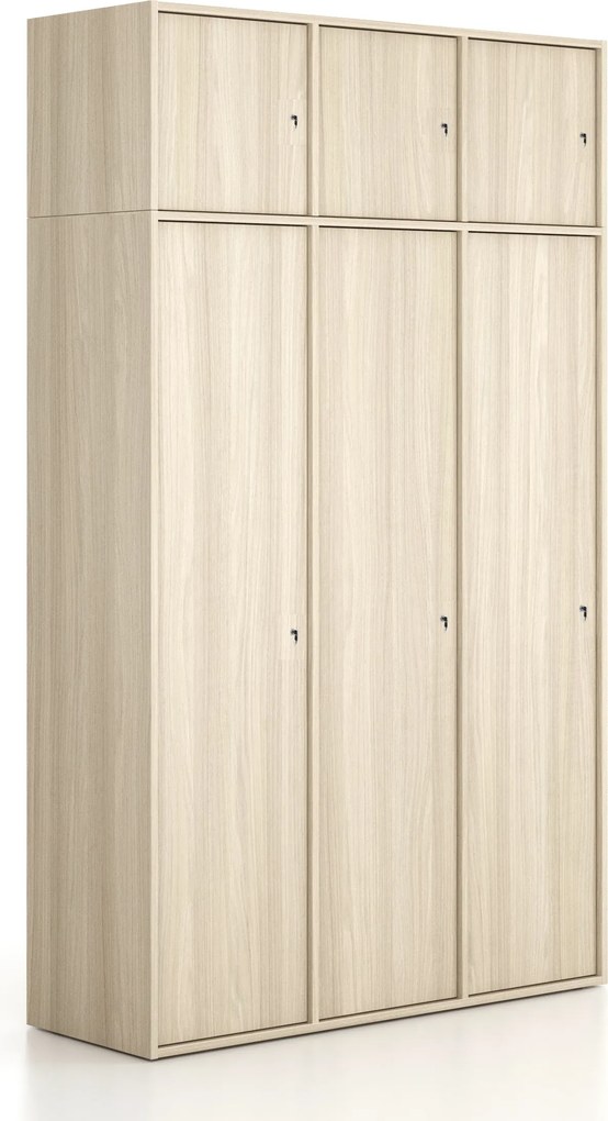 Nástavba pro skříně FRAME, 3x dveře, 1299 x 450 x 427 mm, cylindrický zámek, dub přírodní