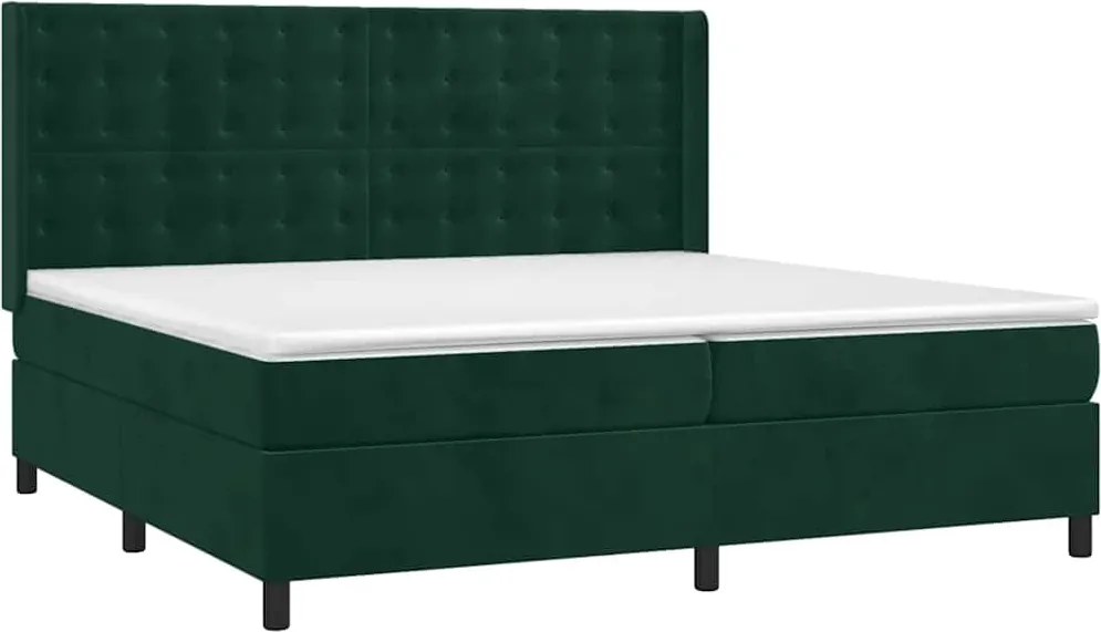 Box spring postel s matrací a LED tmavě zelená 200x200 cm samet 3139826