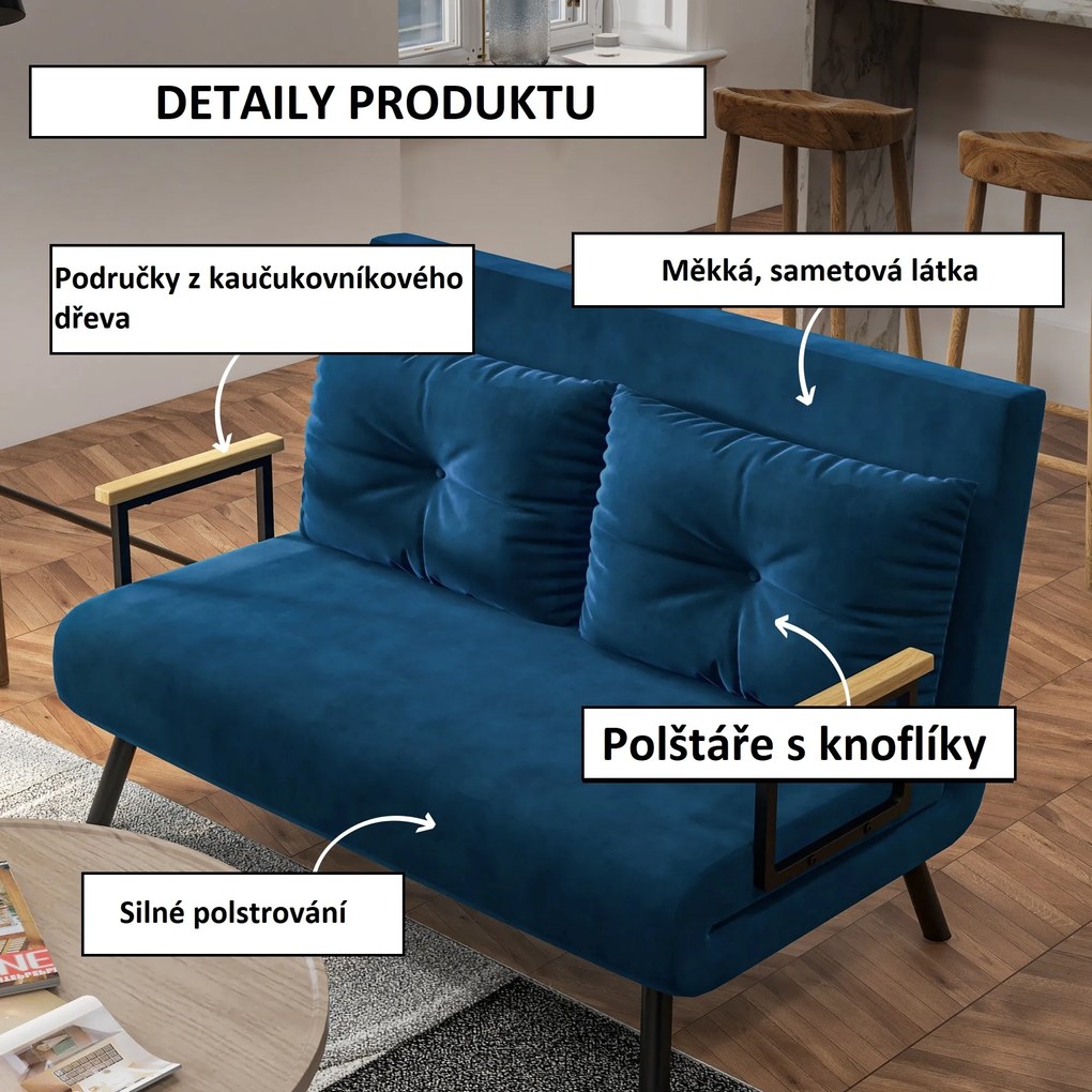 HOMCOM Rozkládací pohovka 2-místná, na spaní, polohovatelná vč. polštářů 839-835V00NU