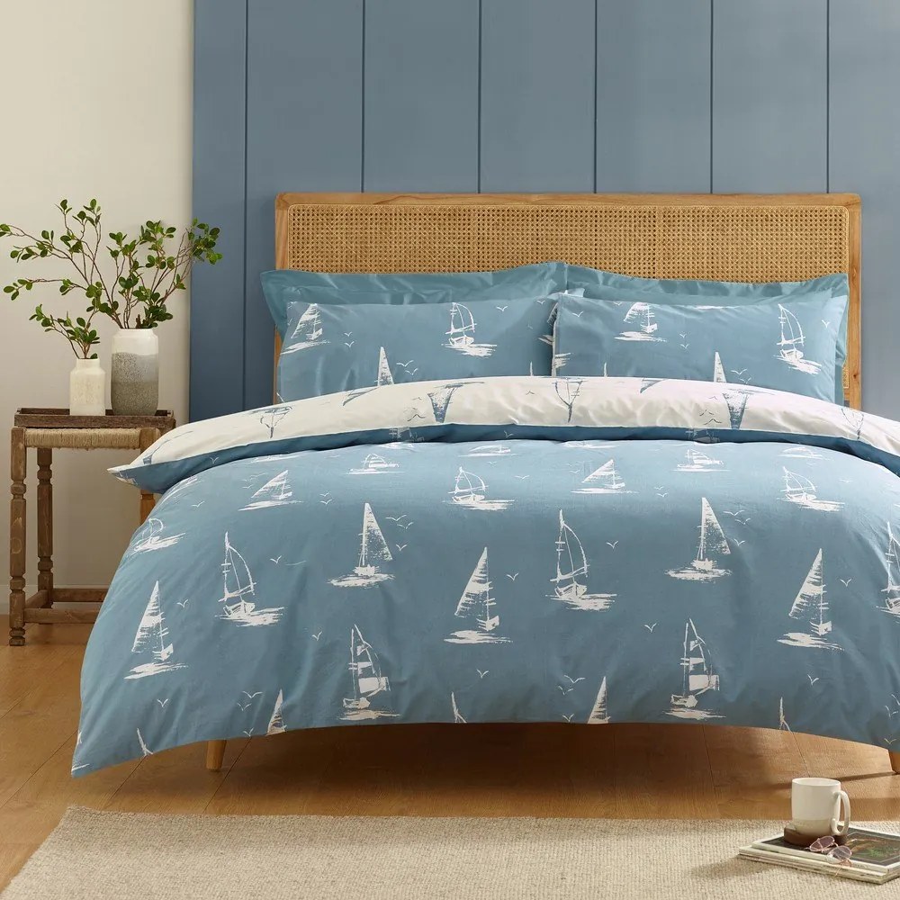 Modré 3dílné povlečení na dvoulůžko 200x200 cm Salcombe Boats – Catherine Lansfield