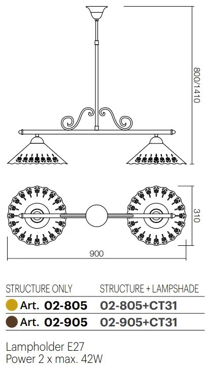 Incanti Rustikální závěsné svítidlo Lea, ø 40 cm, š. 90cm Barva: Bronz