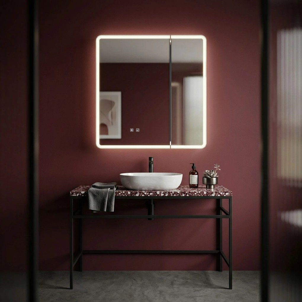 Rea Rea, LED zrcadlová skříňka s osvětlením 60x70 cm, plast, M1011-60, bílá-šedá, REA-M0100