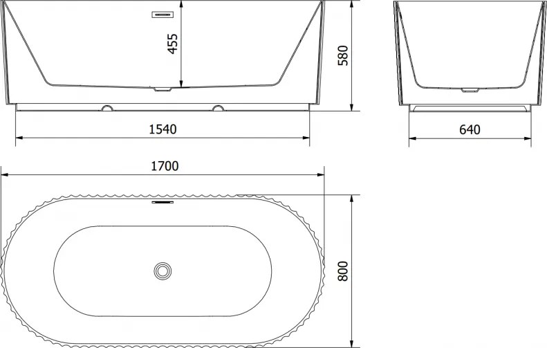 Mexen Paola, volně stojící vana, drážkovaná, 170 x 80 cm, černá matná, broušený grafit, 52721708071-66