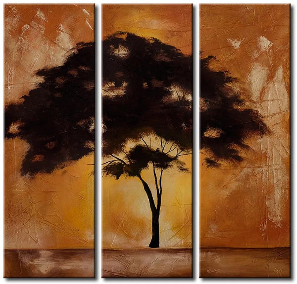 Obraz Příroda (3-dílný) - abstrakce s rozložitým stromem na zlatém pozadí