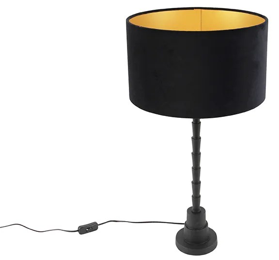 Stolní lampa ve stylu art deco se sametovým odstínem černá 35 cm - Pisos