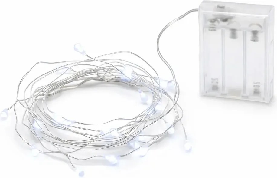 LED světýlka na baterky, kapičky, 2 m, ledově bílá, 20 diod, drátek, IP20 interiér, 3 × AA