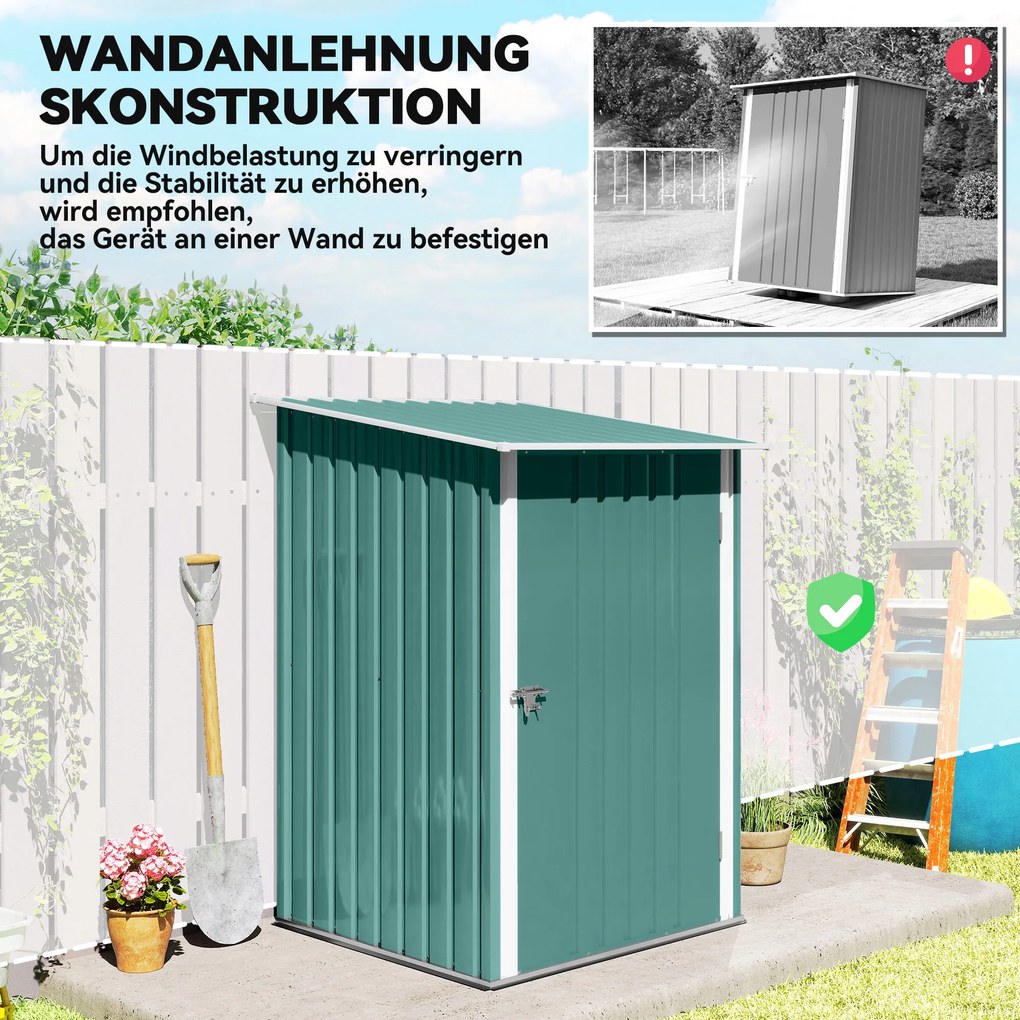Zahradní kůlna Outsunny 0,92 m² 100x103x160 cm - Kovová kůlna se 1 dveřmi a zámkem na nářadí pro terasu