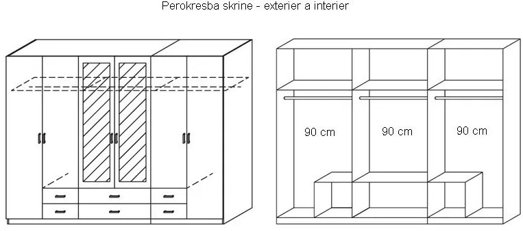 Šatní skříň Gamma, tmavě šedá/bílá