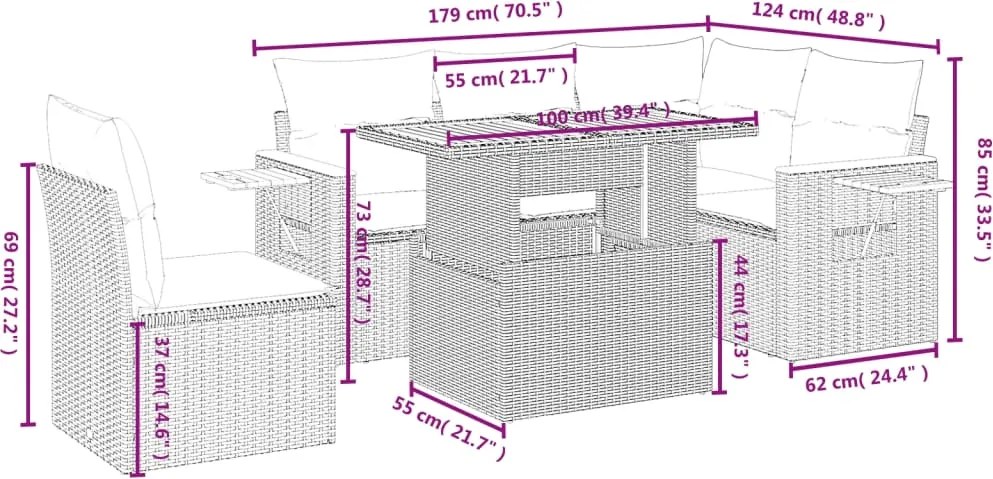6dílná zahradní sedací souprava s poduškami černá polyratan 3273520