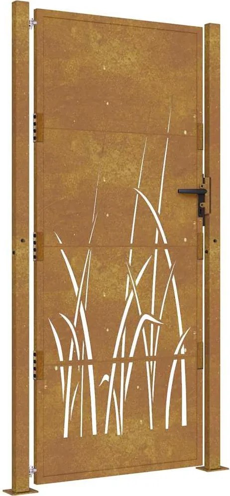 Zahradní branka 100 x 175 cm z corten oceli, design s trávou 153230