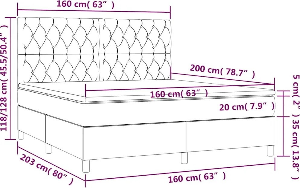 Box spring postel s matrací tmavě modrá 160x200 cm samet 3143215