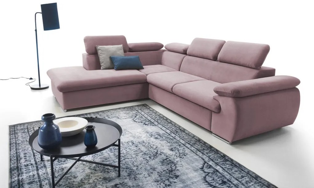 Rohová sedací souprava Viera, růžová látka, levý roh