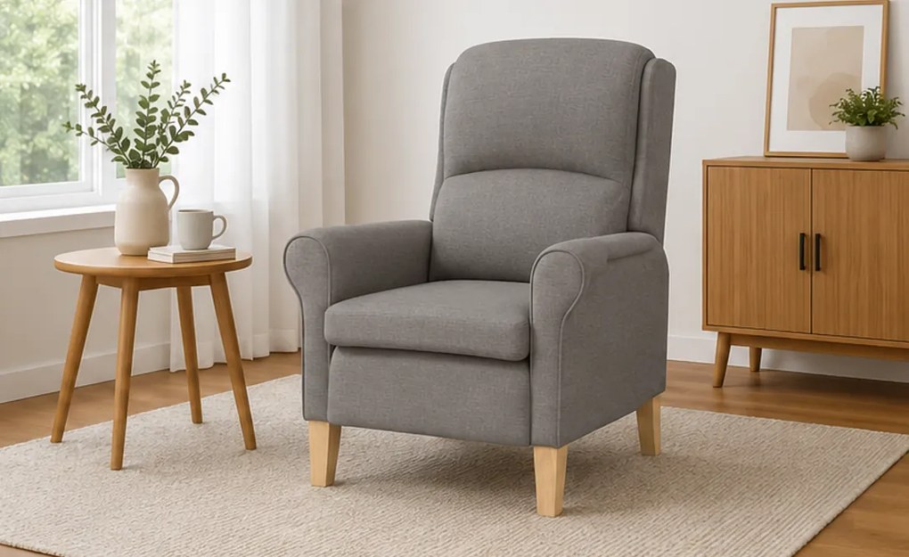 křeslo relaxační, odpočinkové, ušák, dřevo/textil, 101x95x75 cm, přírodní/taupe, Dekorino KR20260039