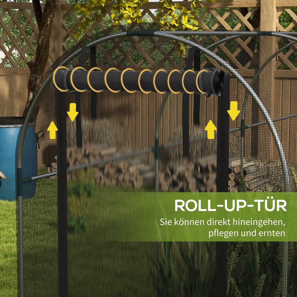 Outsunny síť proti hmyzu 1,2 x 3,6 m, zahradní síť s dvířky, stan na ochranu rostlin, síť proti škůdcům s ocelovým rámem, HDPE černá |