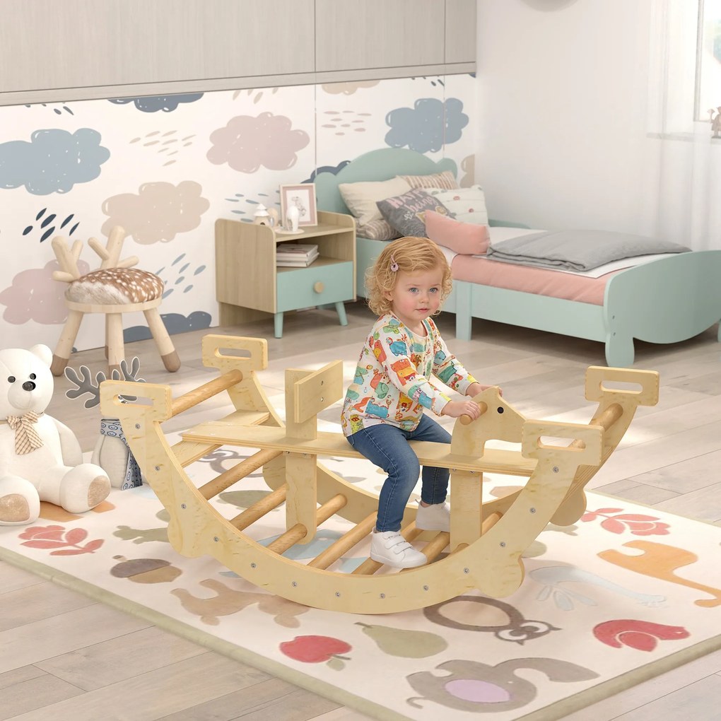 Montessori prolézačka pro vnitřní použití, dřevěný prolézací oblouk 2 v 1, pro děti od 2 do 4 let, 110x52x45 cm, přírodní dřevo