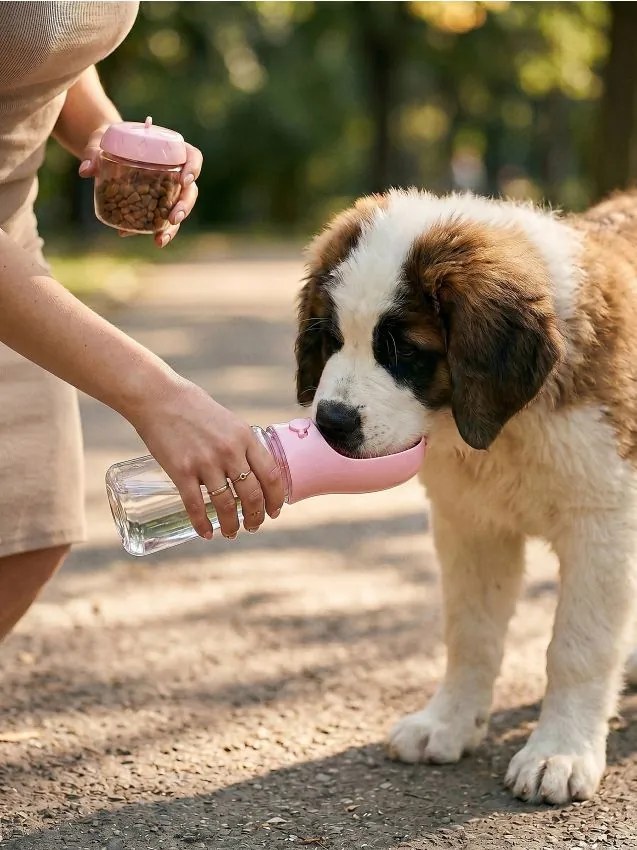 Sinsay - Láhev pro psa s nádobkou na pamlsky - pastelová růžová