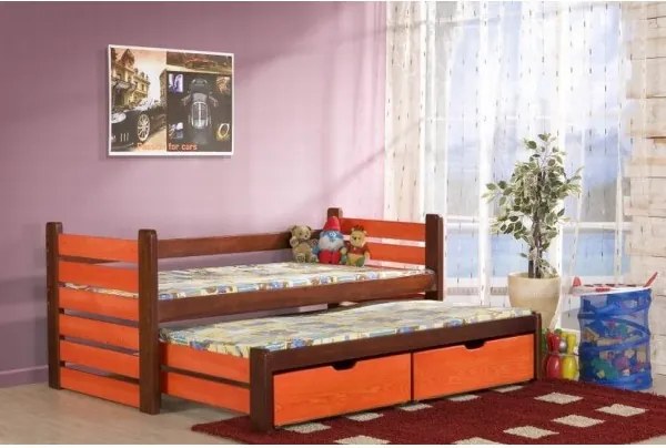 Rozkládací dětská postel s přistýlkou a úložným prostorem Matěj, masiv borovice MEBLOBED