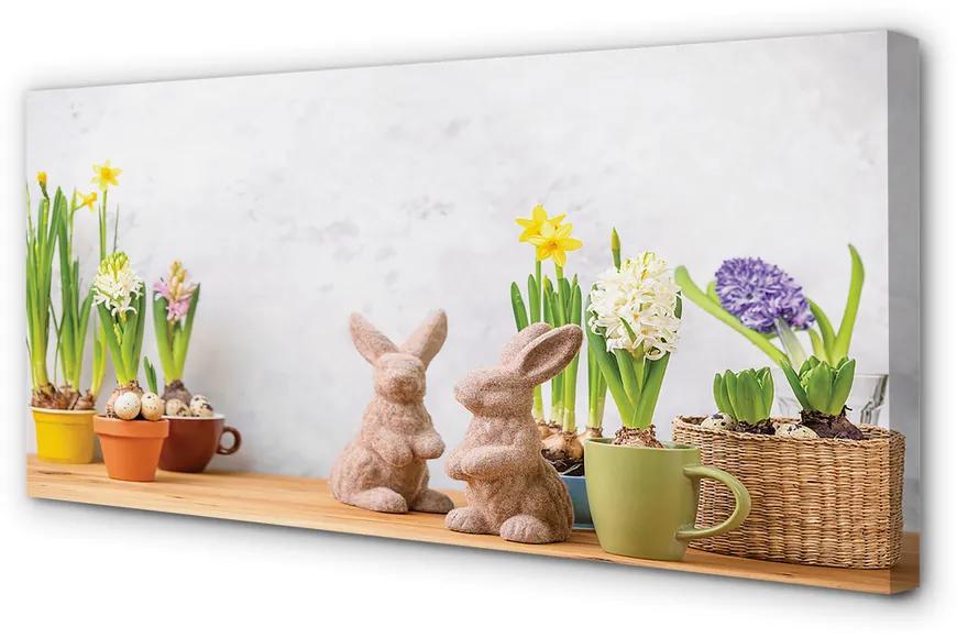 Obrazy na plátně květiny králíci 125x50 cm