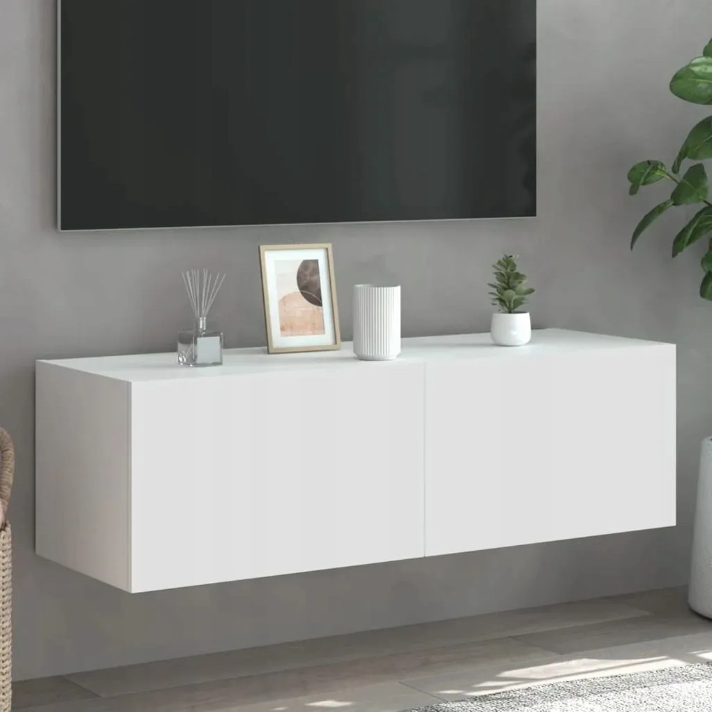 Nástěnné Tv Skříňky S Led Osvětlením 2 Ks Bílé 30,5X35X70 Cm Bílá 1 100 x
