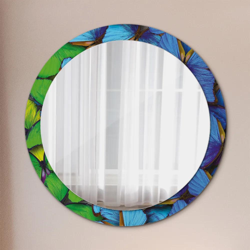Kulaté dekorativní zrcadlo Modrý a zelený motýl fi 90 cm
