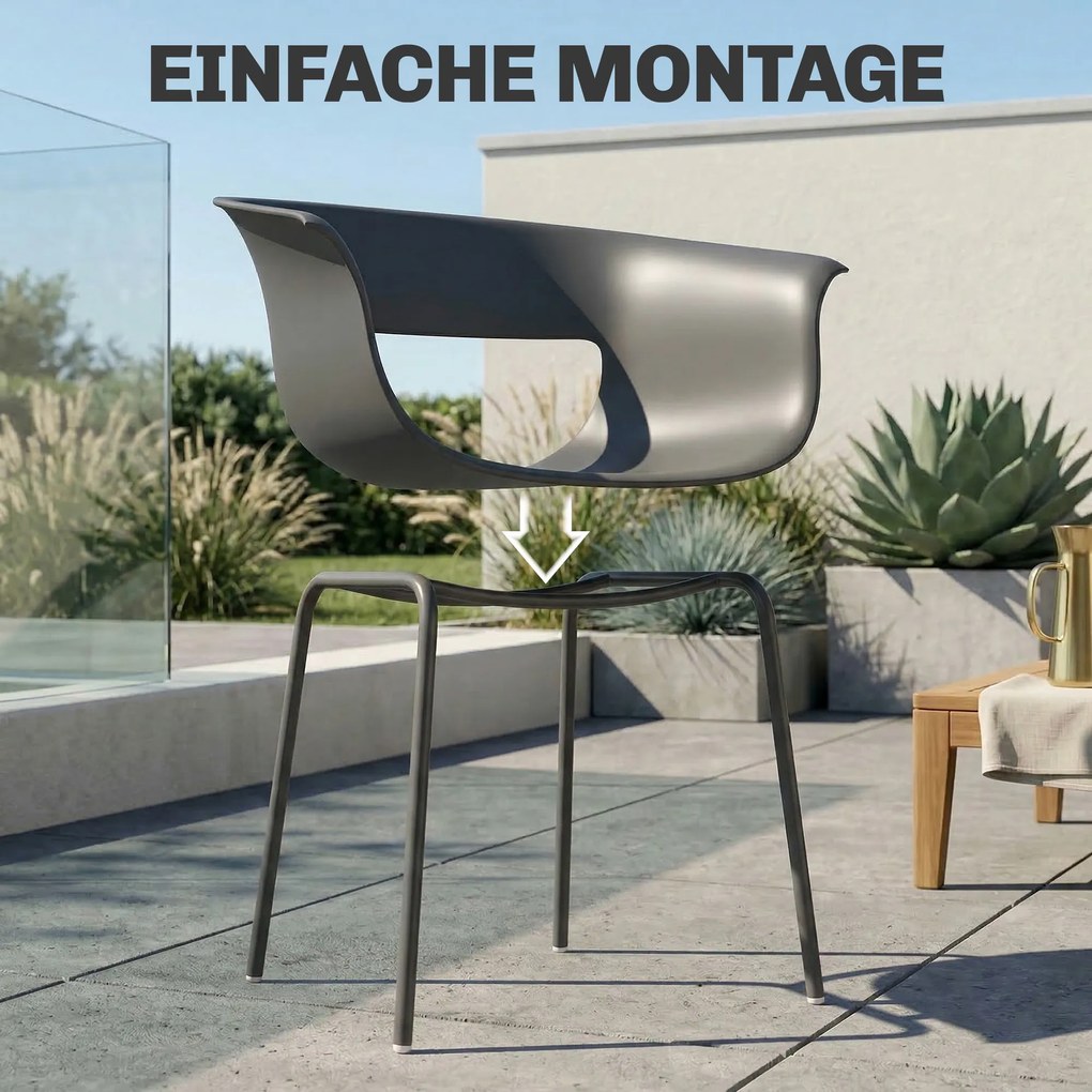 Outsunny Zahradní židle sada 4 ergonomických balkónových židlí s výřezem v područce odolné proti povětrnostním vlivům tmavě šedé barvy
