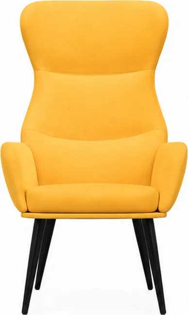relaxační křeslo, odpočinkové, dřevo/kov/textil, 96x68x79 cm, nohy černé/hořčicově žlutá, Dekorino KR20260061