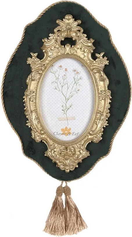 Zeleno - zlatý nástěnný fotorámeček se střapci Baroque - 22*3*31 cm / 10*15 cm
