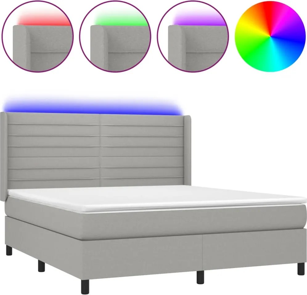 Box spring postel s matrací a LED světle šedá 160x200 cm textil 3138405
