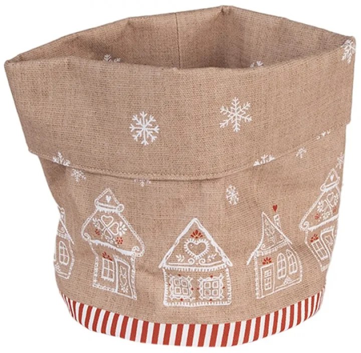 Textilní košík na pečivo s motivem perníkových domečků Gingerbread Bliss – 15x16 cm