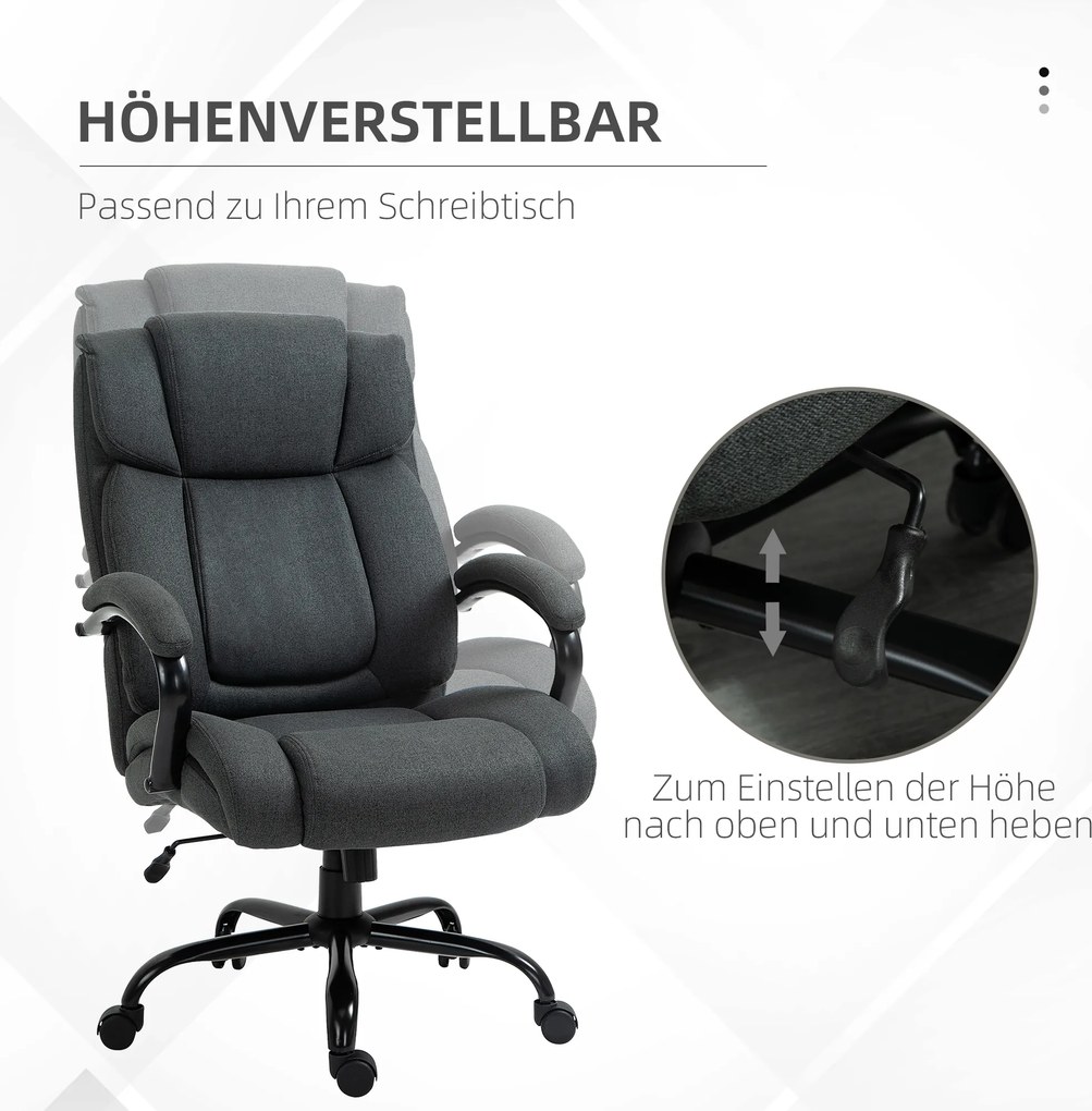 Vinsetto Kancelářská židle, ergonomická židle ke stolu, otočná židle s polstrovanými područkami, nosnost až 220 kg, šedá