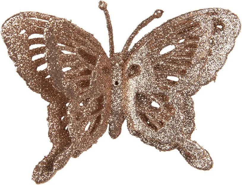 Vánoční měděná umělá třpytivá dekorace motýl - 12*2*9 cm