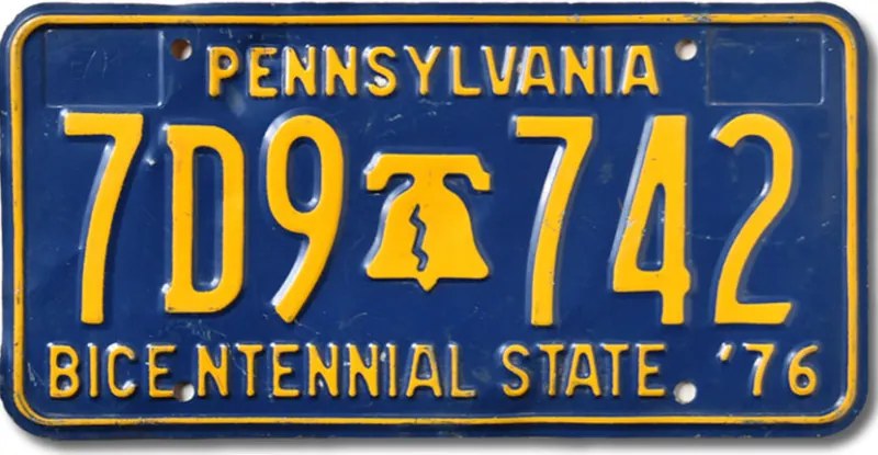 Americká SPZ Pennsylvania 1976 Bicentennial 7D9 742