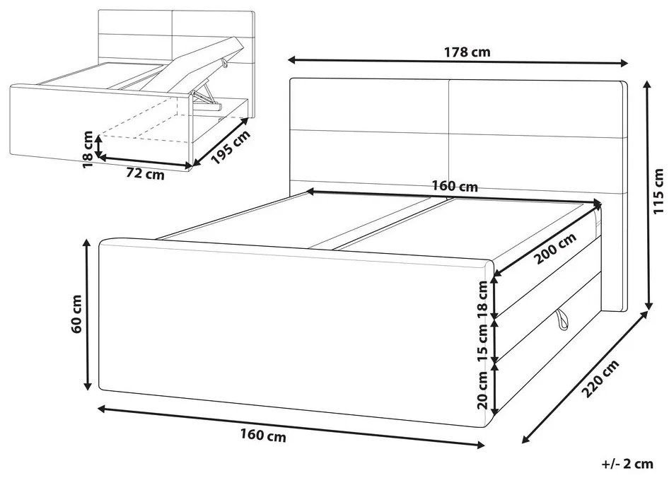 Kontinentální postel s úložným prostorem 160 x 200 cm béžová ARISTOCRAT Beliani