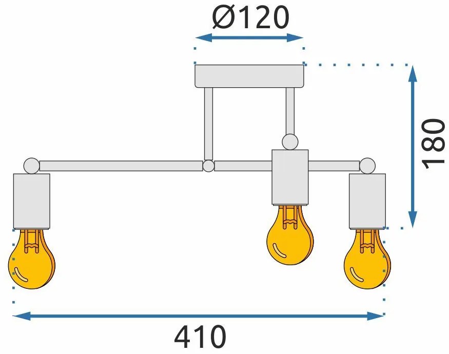 Toolight - Stropní lampa 4-bodová s černými rameny 392200, černá, OSW-07623