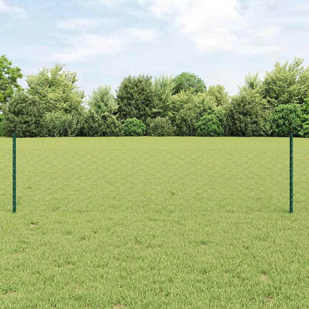 Hexagonální plot s podpěrou 50 x 0,5 m Ocel potažená PVC Zelená 3336743