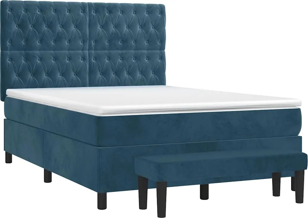 Box spring postel s matrací tmavě modrá 140x190 cm samet 3138023