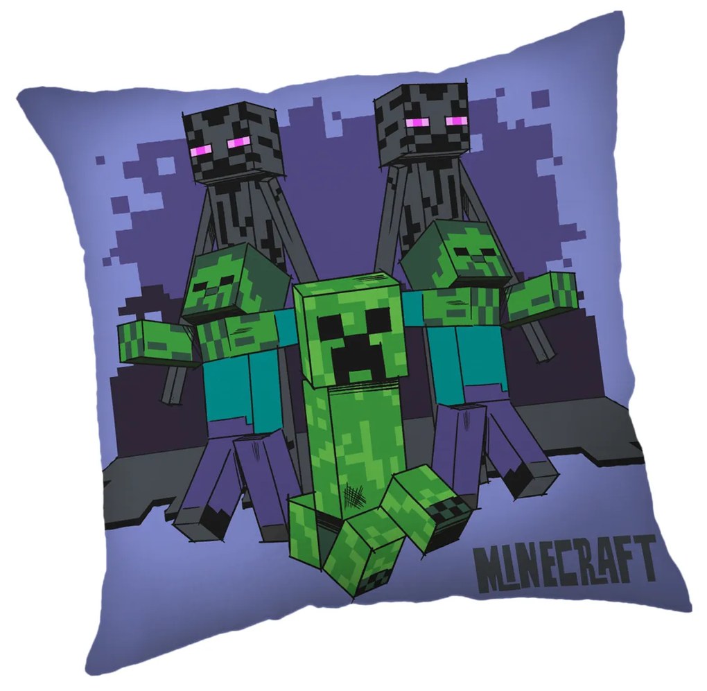 Jerry Fabrics Dětský polštář 40x40 Minecraft Moby si pro vás přichází fialový JF24