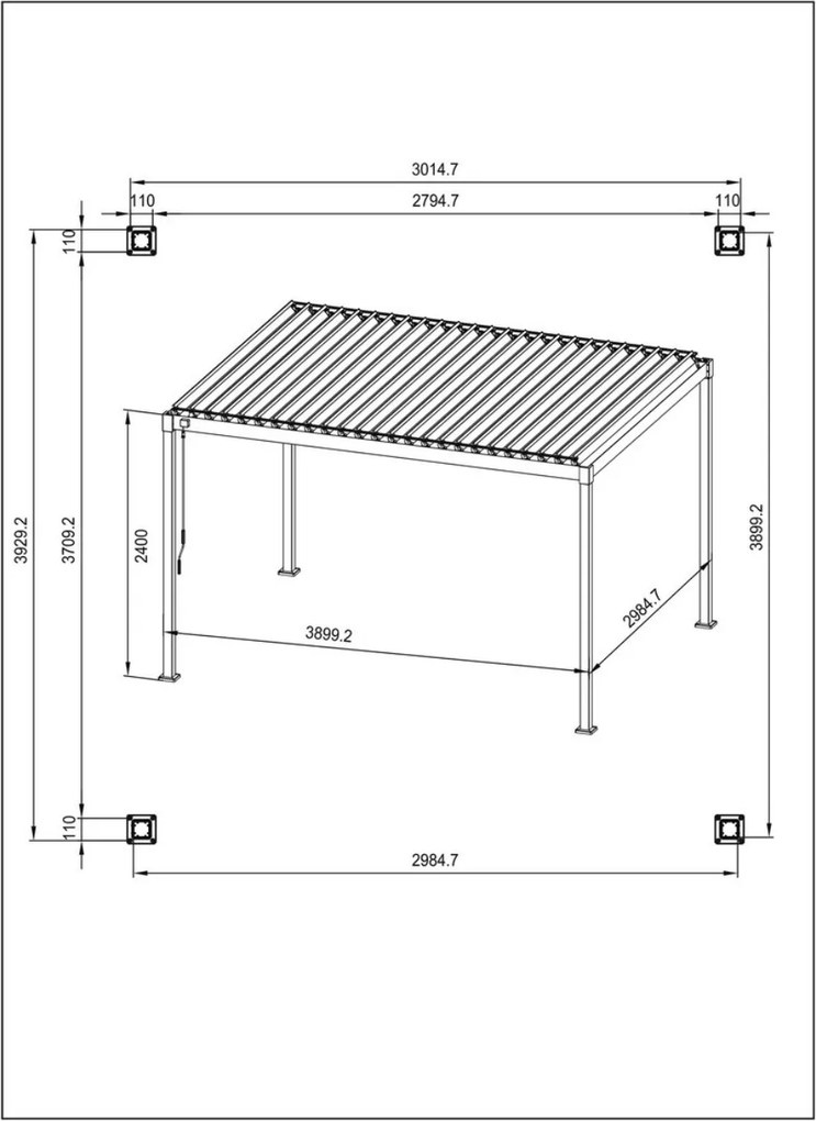 BIZZOTTO Černá hliníková pergola s uzavíracími lamelami GARDA 3x4 m 0795807
