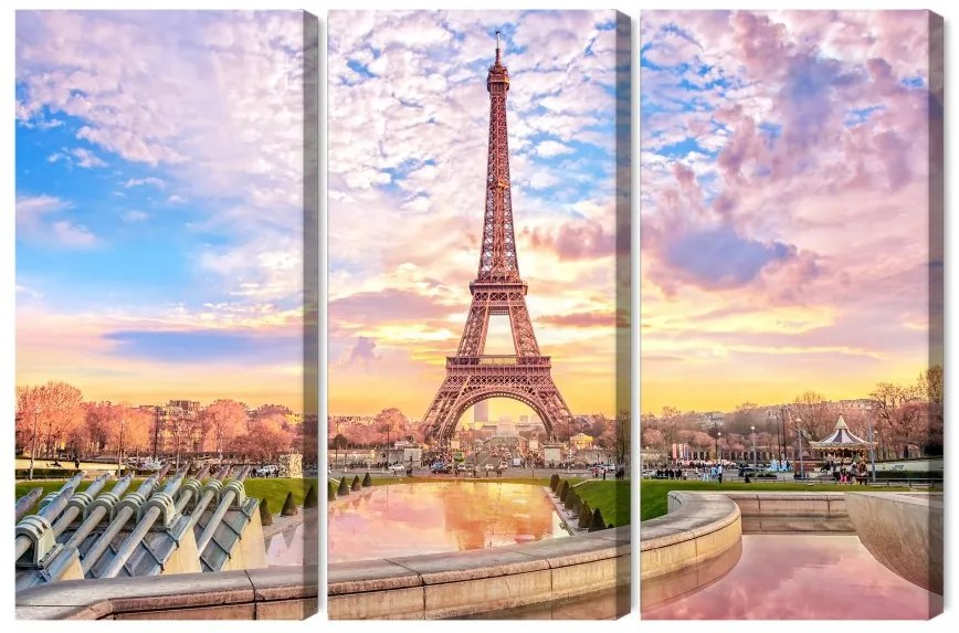 Vícedílný obraz Eiffelova Věž V Paříži Při Západu Slunce Nedostatek Nedostatek Přírodní plátno 150x100