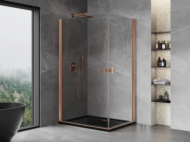 Mexen Mist-B Duo, 2-křídlý výklopný sprchový kout 100 x 80 cm, čiré sklo, měděný matný profil, 8A2-100-080-65-00