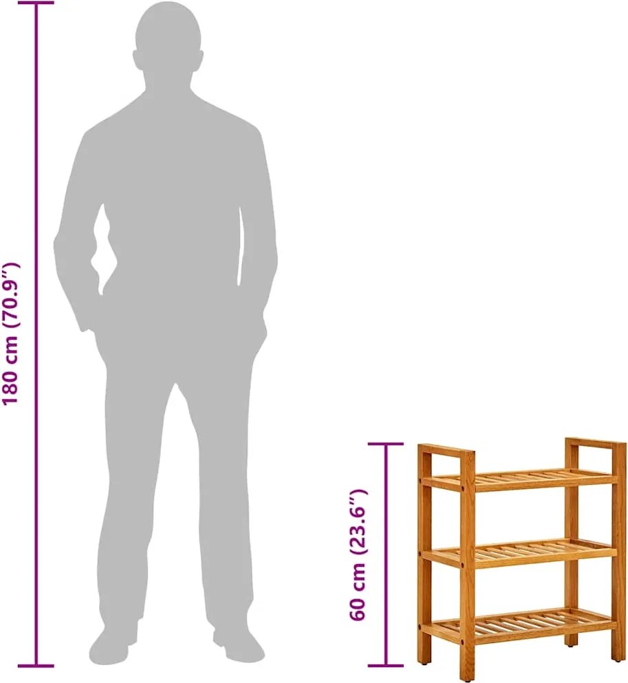 Botník se 3 policemi 50 x 27 x 60 cm masivní dubové dřevo 331745
